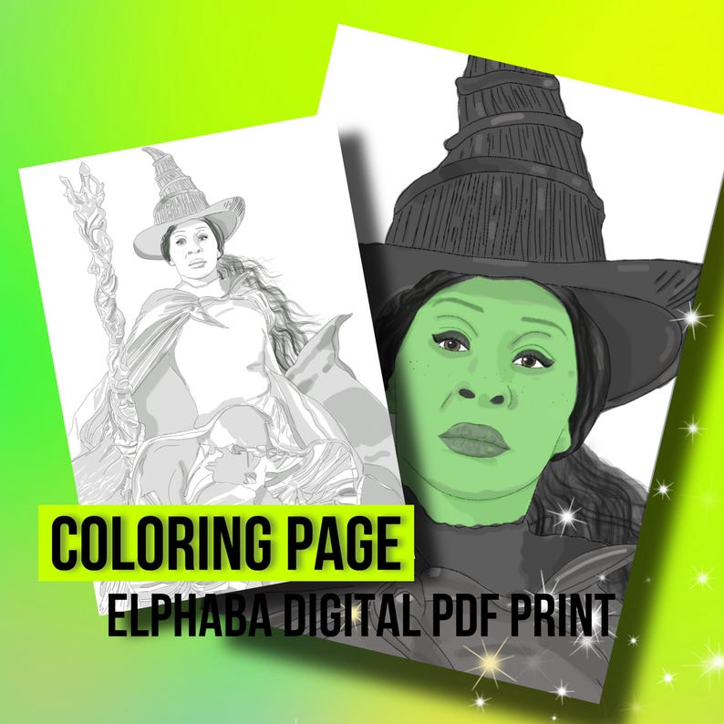 WICKED Elphaba Digital PDF Png Print Coloring Page, Coloring Page ...