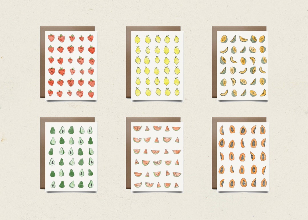 Greeting Card Set: Cute Fruit Collection (6 Cards) - Etsy