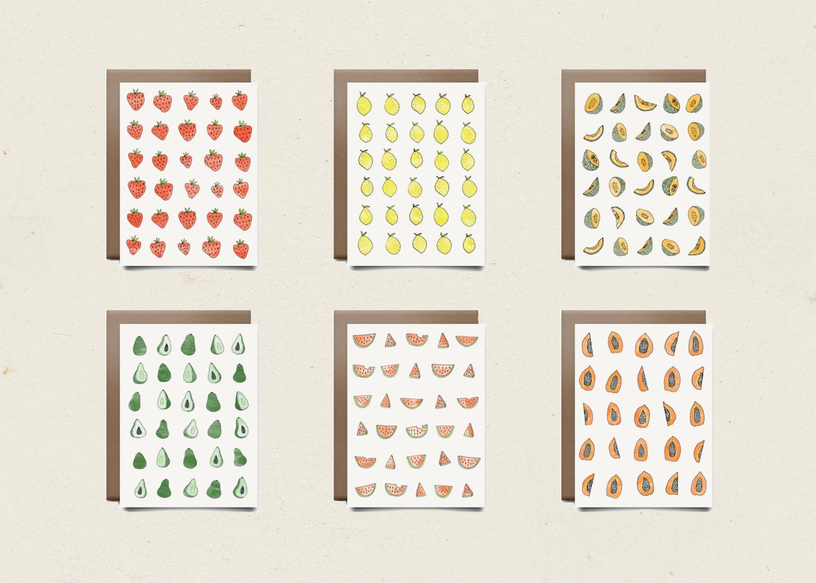Greeting Card Set: Cute Fruit Collection (6 Cards) - Etsy