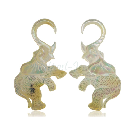 Pair of Carved Shell Elephant Ear Spiral Hangers Taper Tribal | Etsy