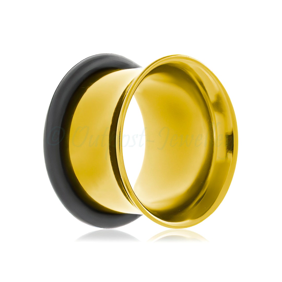1x PVD Gold Single Flare Flesh Tunnel With Oring Surgical Steel Size 2 ...