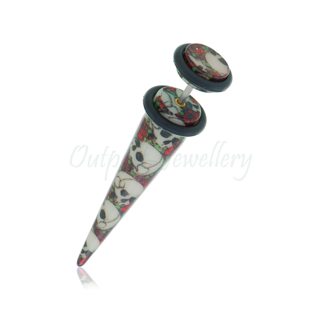 1 X Fake Ear Stretcher Plug Human Skull Gothic Expander Taper Plug ...