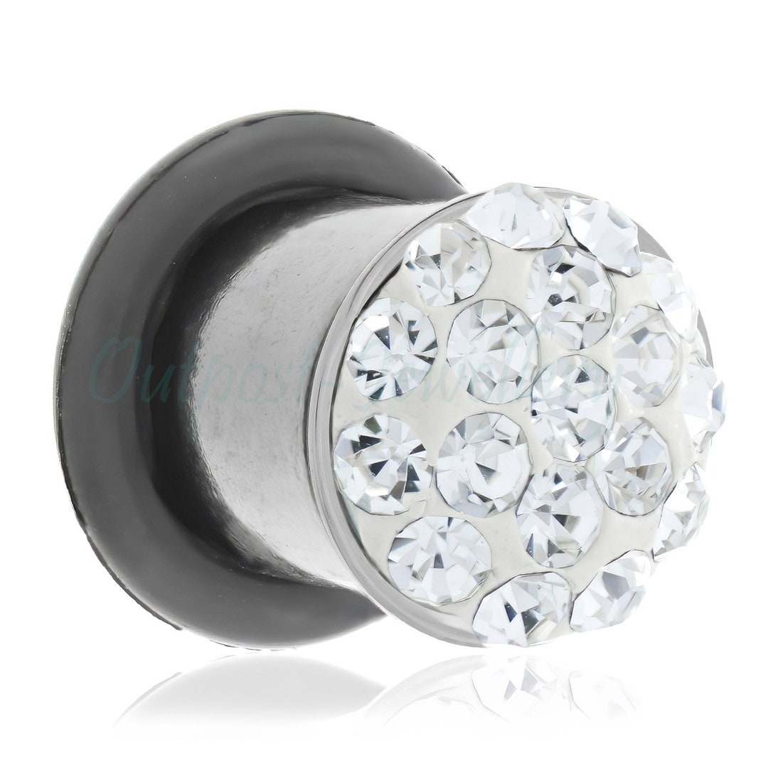 1 X Clear Jewel Surgical Steel Flesh Tunnel Plug Crystal Flared ...