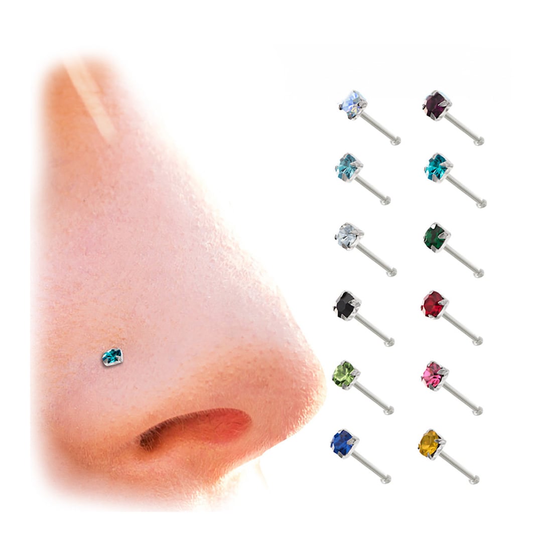 Crystal Nose Stud. Ball End Nose Bone. Tiny 925 Sterling Silver Ring ...