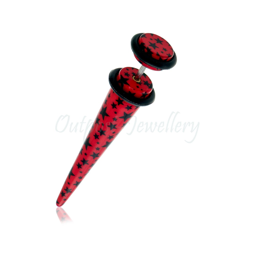 Fake Ear Stretcher Plug - Single Red & Black Stars Expander Taper ...
