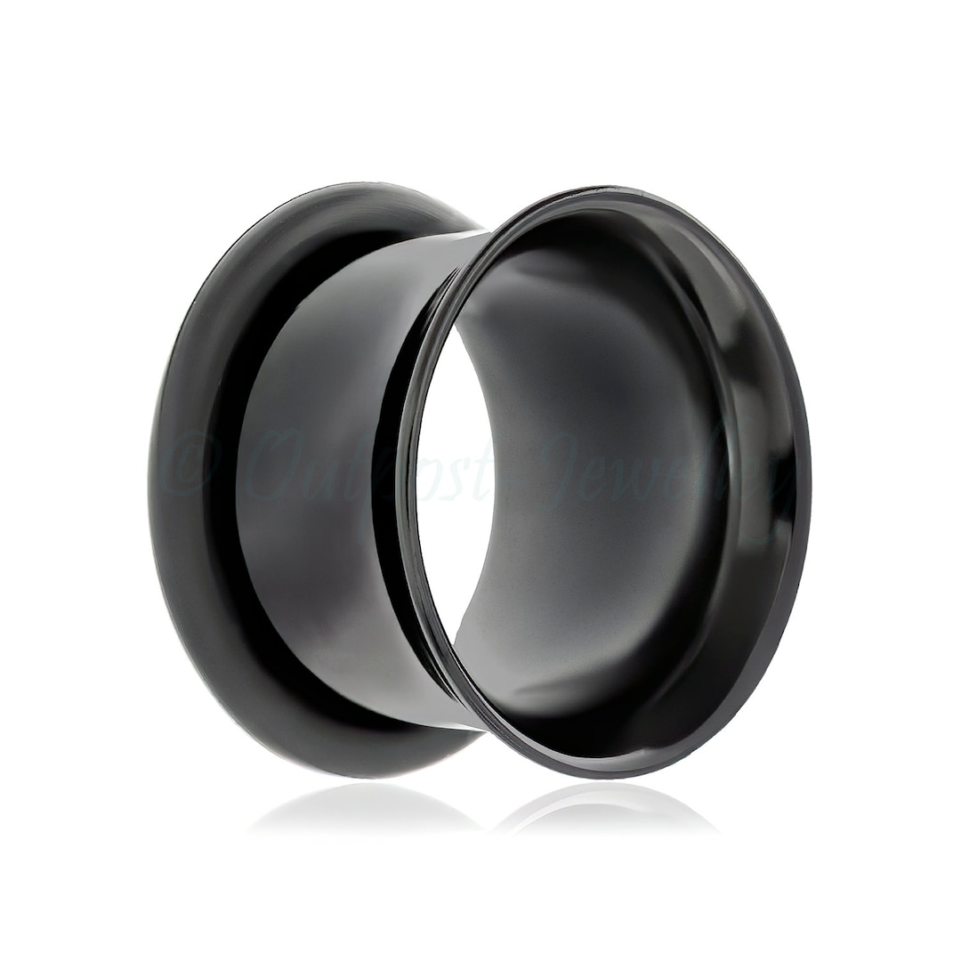 1x PVD Black Single Flare Flesh Tunnel With Oring Surgical Steel Size 2 ...
