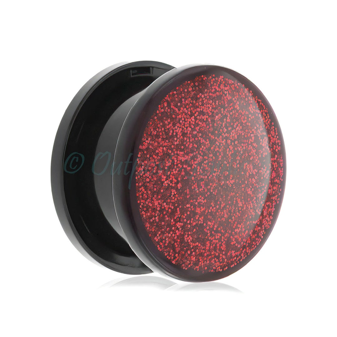 1 X Glitterline Tunnel Plug, Black & Deep Red Glitter Screw Fit Back ...