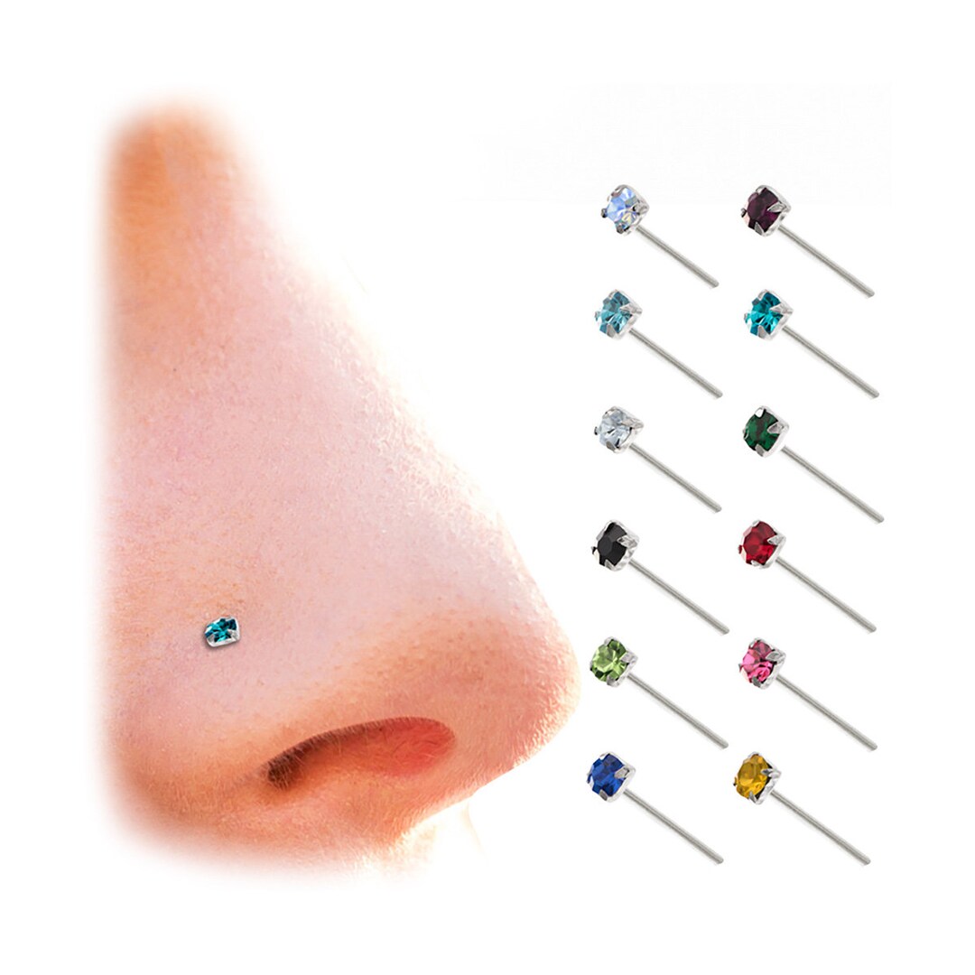 Crystal CZ Straight Nose Stud Tiny 925 Sterling Silver Bend to Fit Very ...