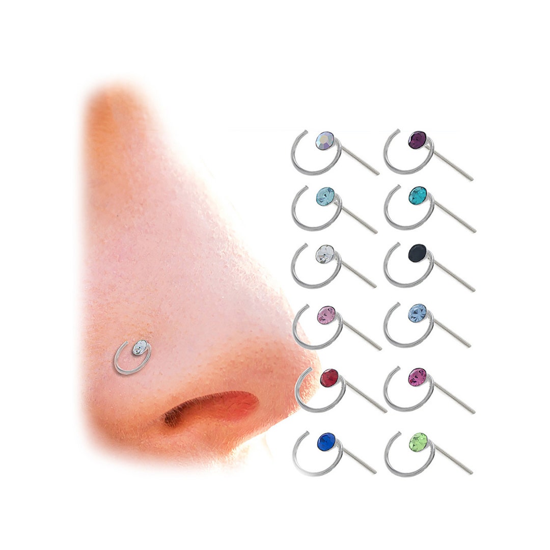 Crystal CZ Spiral Twist Nose Stud. Straight Post Nose Wire. Bend to Fit ...