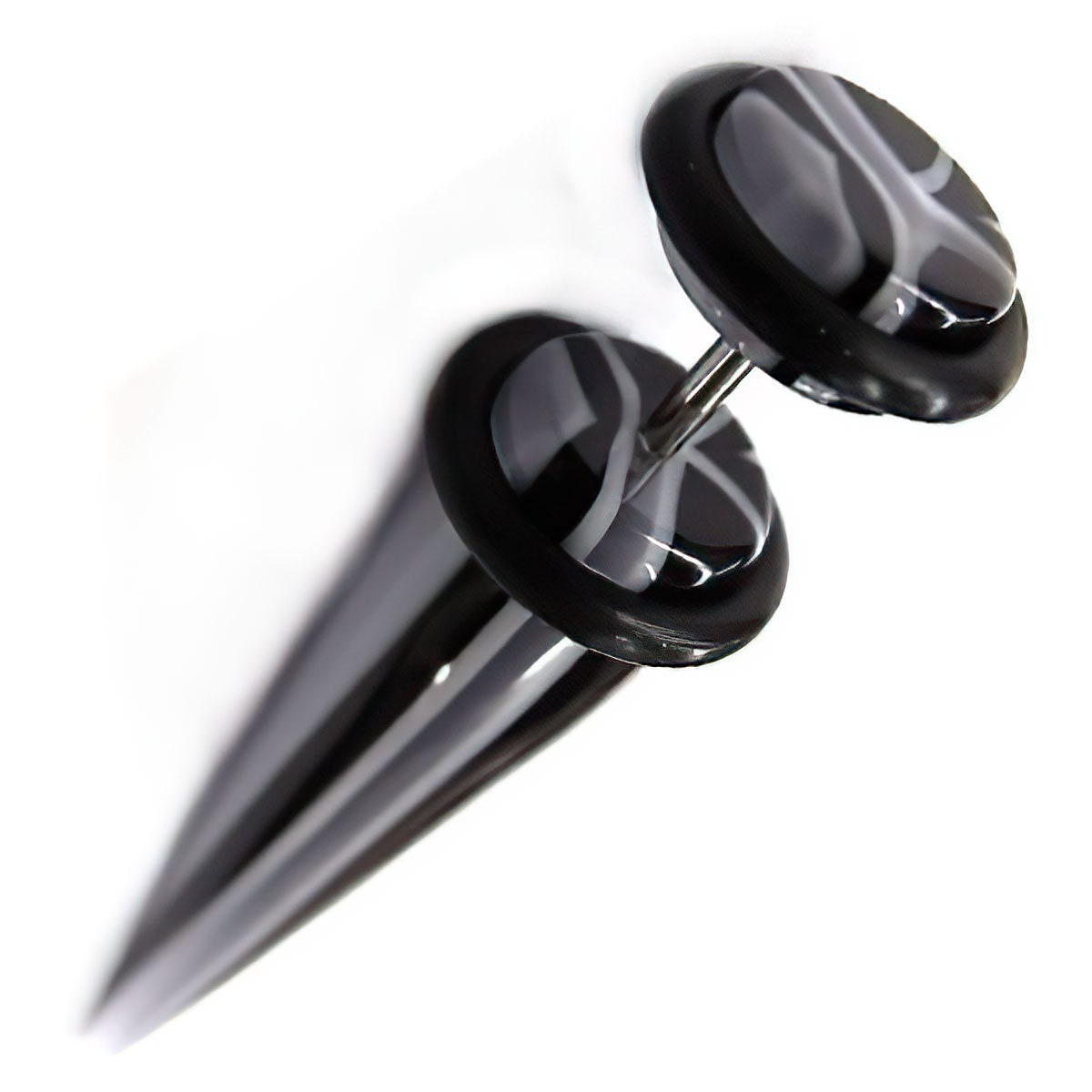 Fake Ear Stretcher Plug - Single Black & Grey Stripe Expander Taper ...