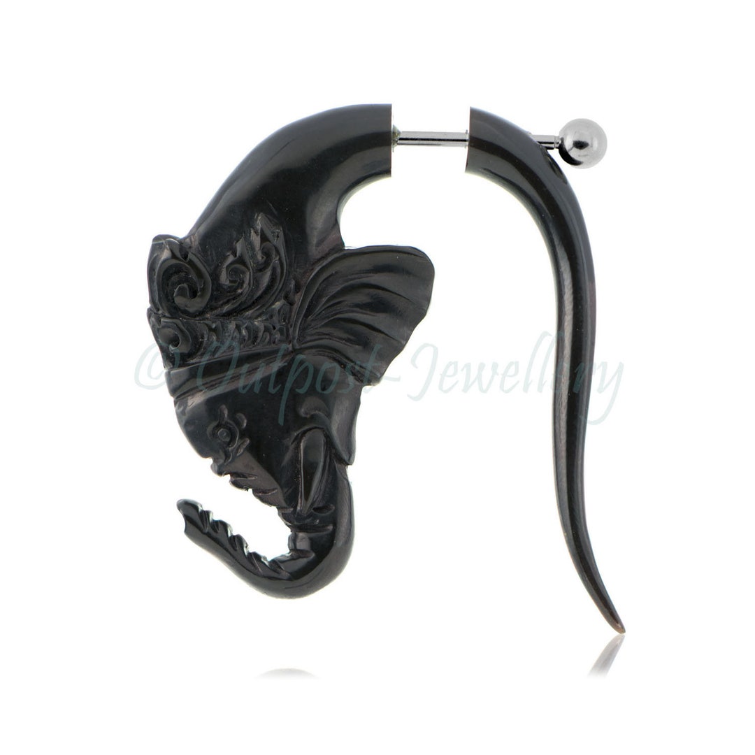 1 X Fake Ear Stretcher Carved Horn Earring Elephant Expander Taper Plug ...