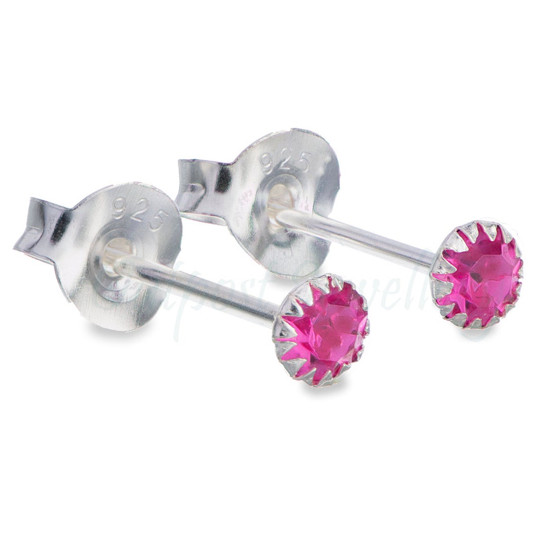 Pair of Pink Crystal Stud Earrings Pretty Ear Studs Tiny Cute 3mm Gem ...