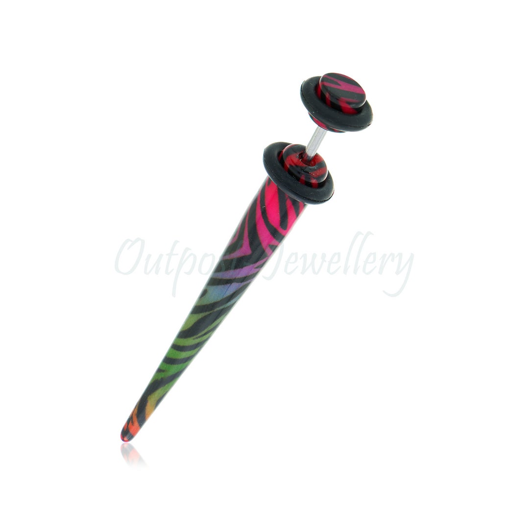 1 X Fake Ear Stretcher Plug Rainbow Zebra Stripe Taper Plug Surgical ...