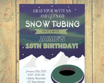 Skiing Snow Tubing Birthday Party Invitation Winter Birthday Party ...