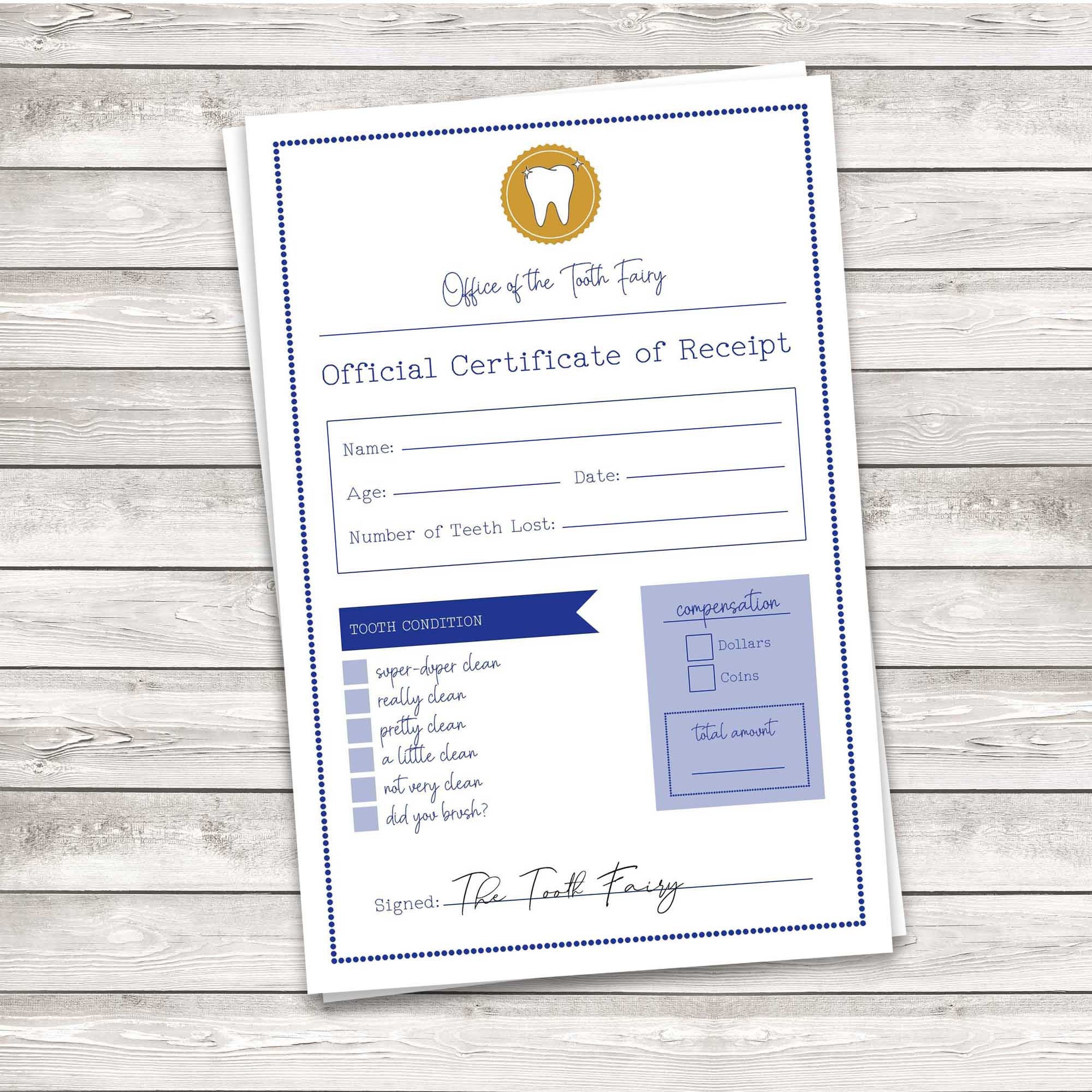 Printable Tooth Fairy Receipt - Lost Tooth Report - First Tooth Lost ...