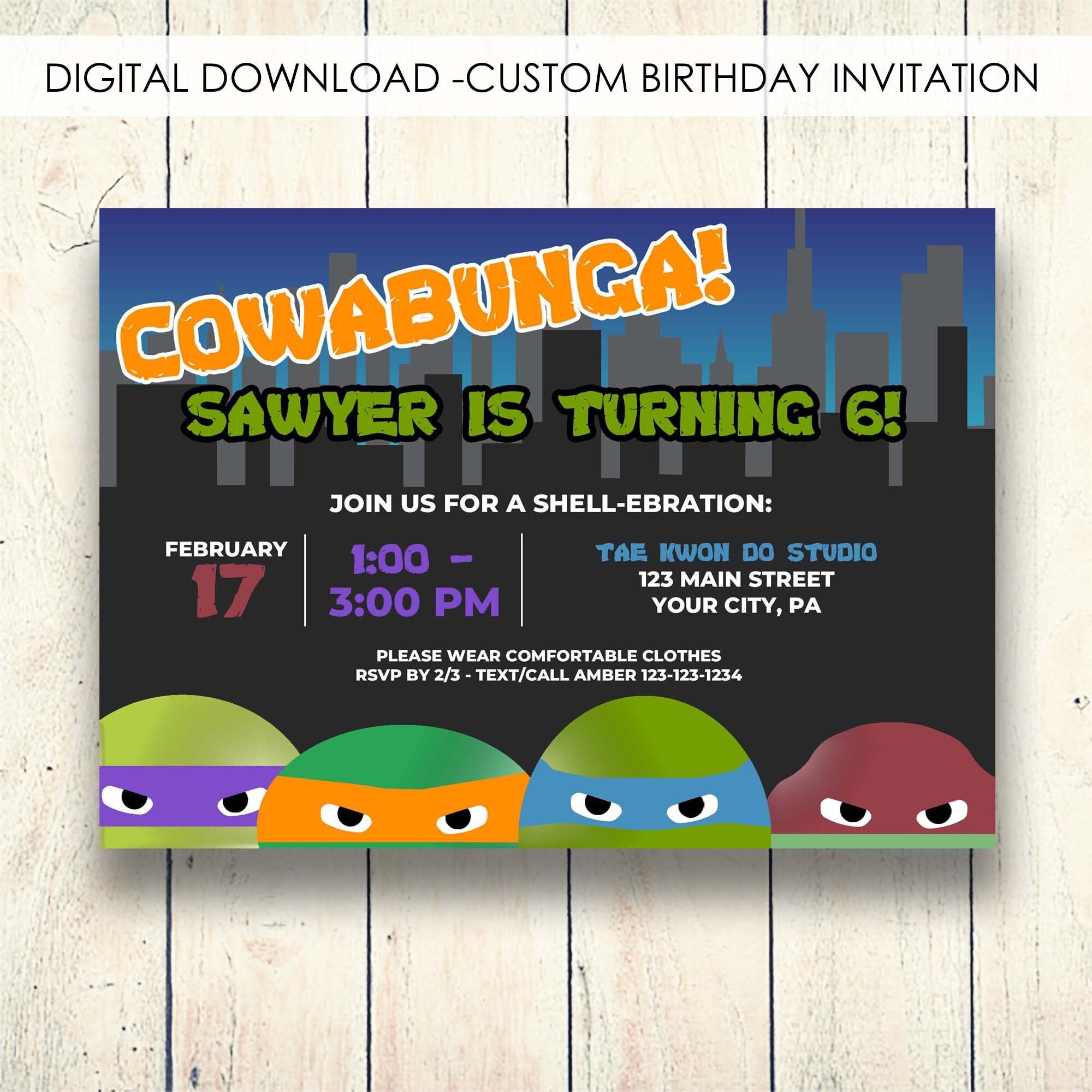 Printable Ninja Turtle Invitation | Ninja Birthday Invitation | Turtle ...