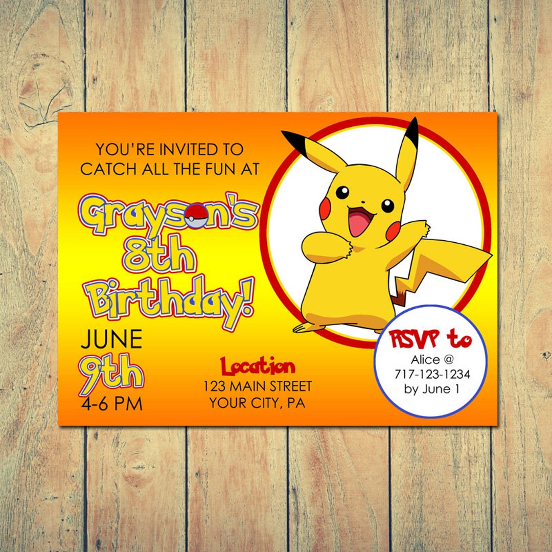 Pokemon Birthday Invitation | Pikachu Invitation | Digital Download - Etsy