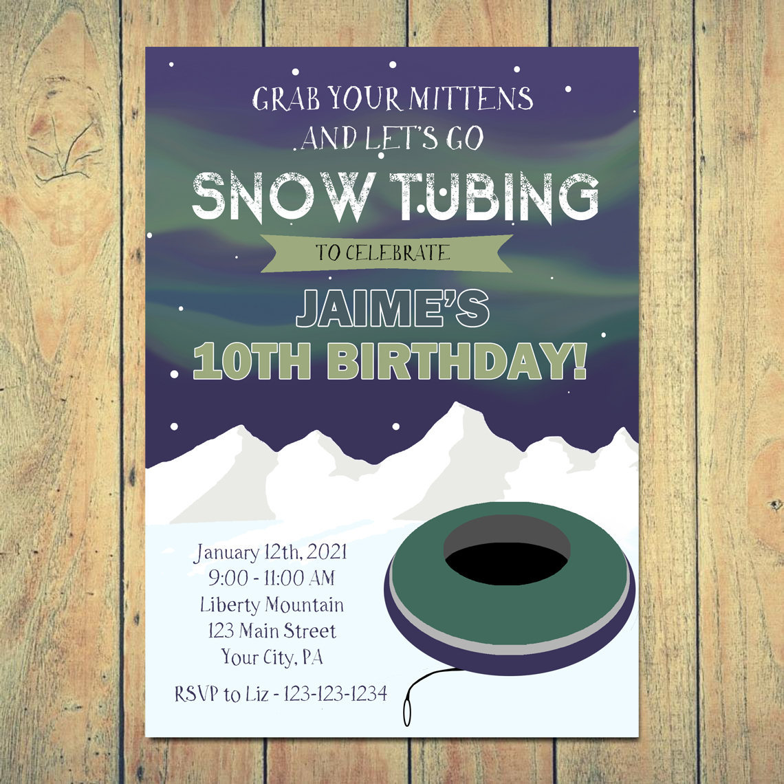 Snow Tubing Winter Birthday Invitation | 5x7 Digital Download - Etsy