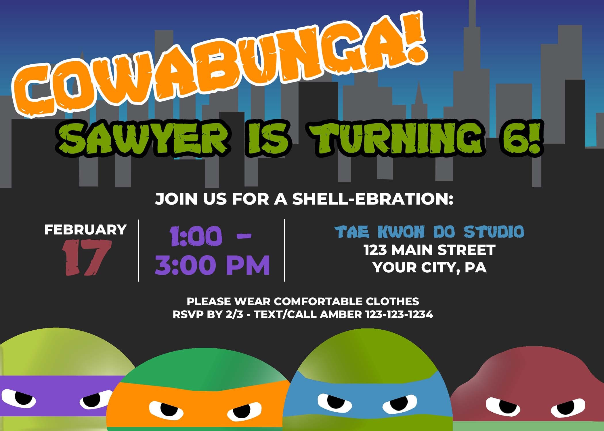 Printable Ninja Turtle Invitation | Ninja Birthday Invitation | Turtle ...