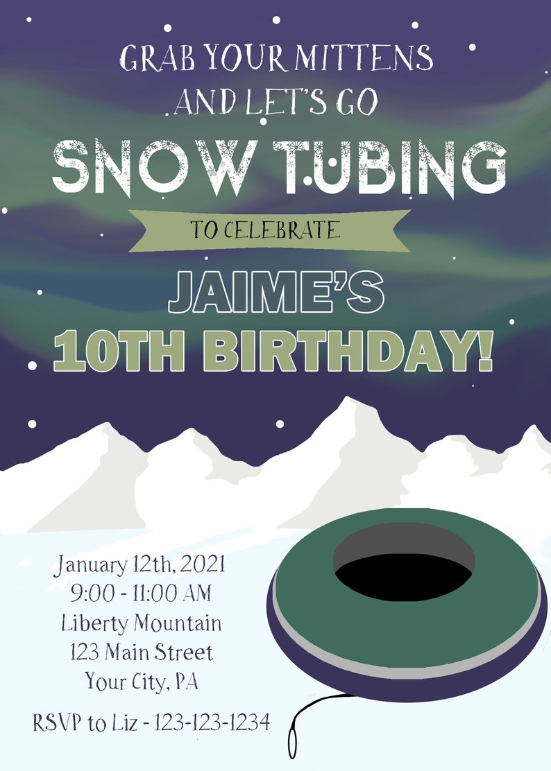 Snow Tubing Winter Birthday Invitation | 5x7 Digital Download - Etsy