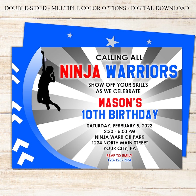 Printable Ninja Warrior Invitation | Ninja Birthday Invitation | Ninja Warrior Birthday ...