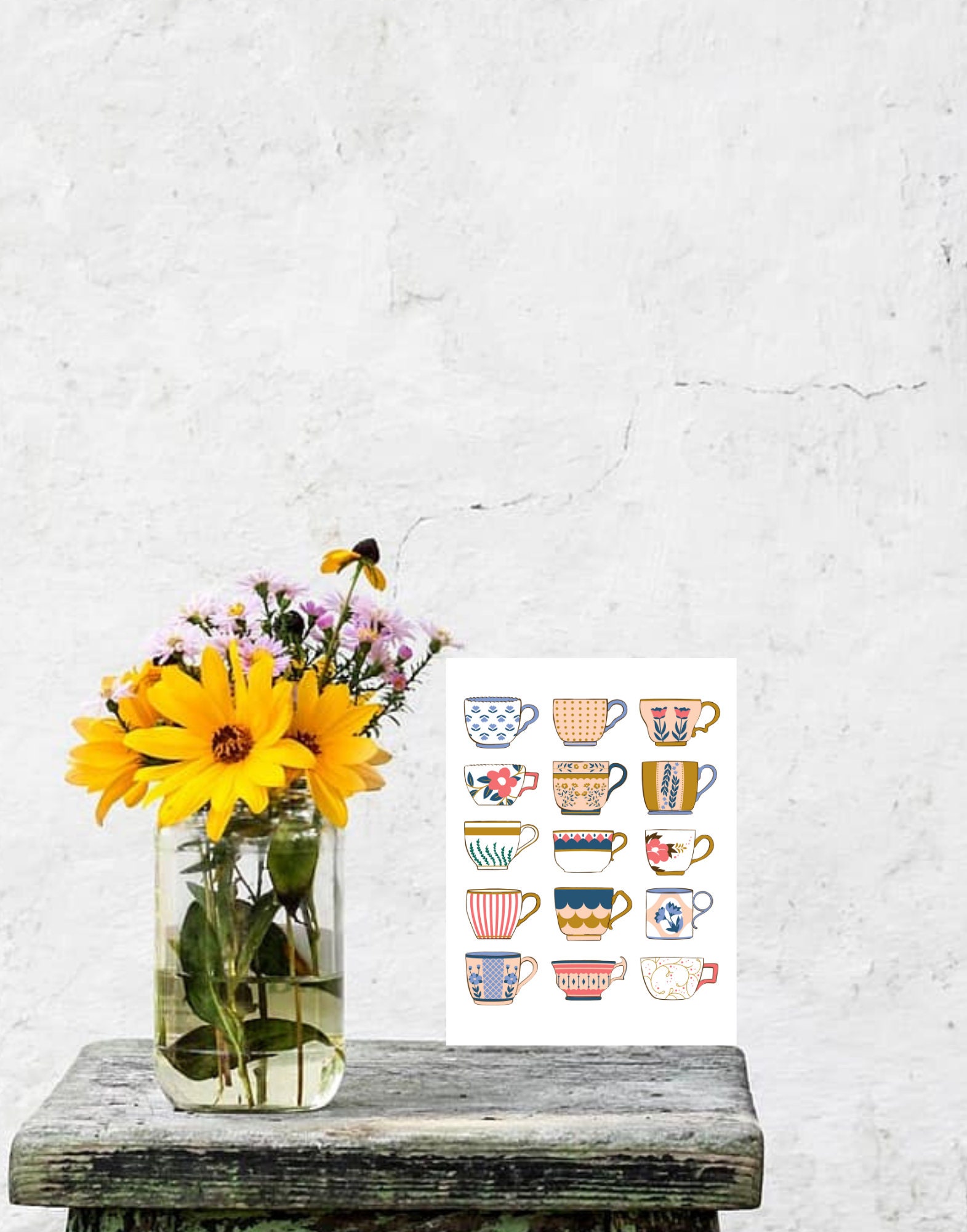 Aesthetic Tea Cup Print Cute Modern Patterned Teacups | Etsy