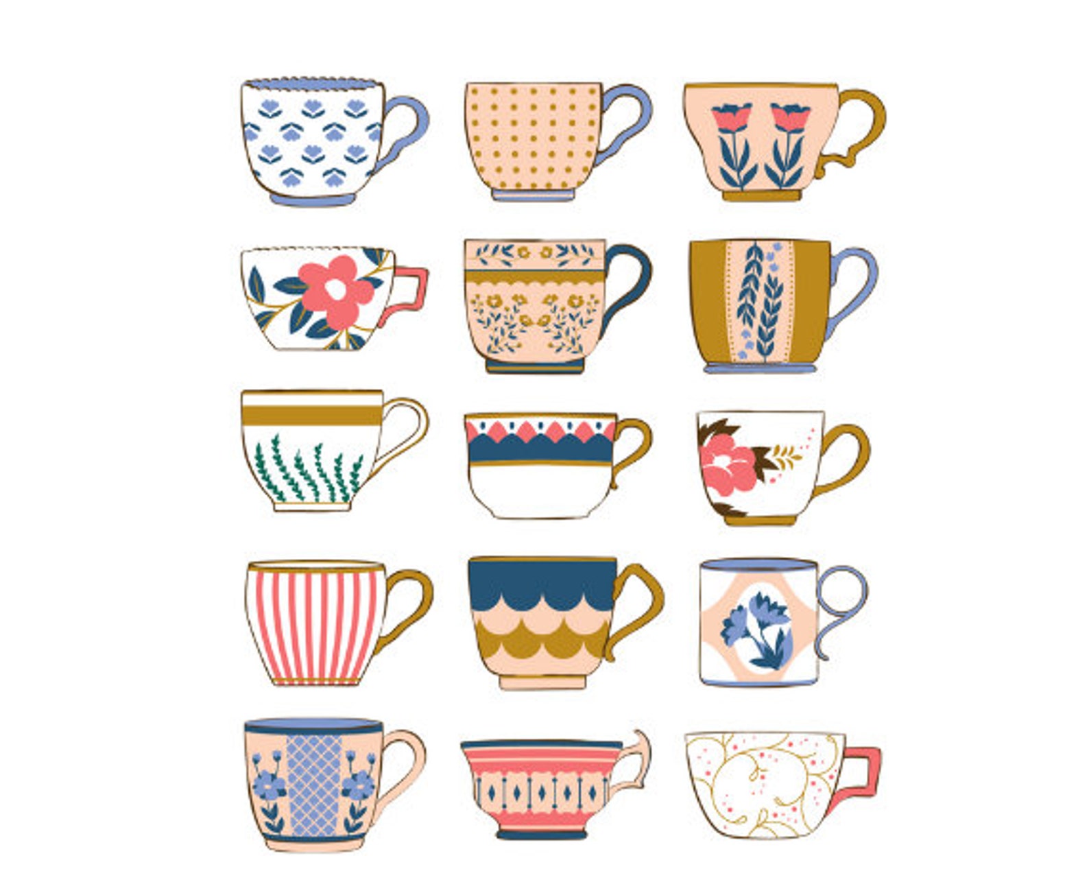 Aesthetic Tea Cup Print Cute Modern Patterned teacups | Etsy