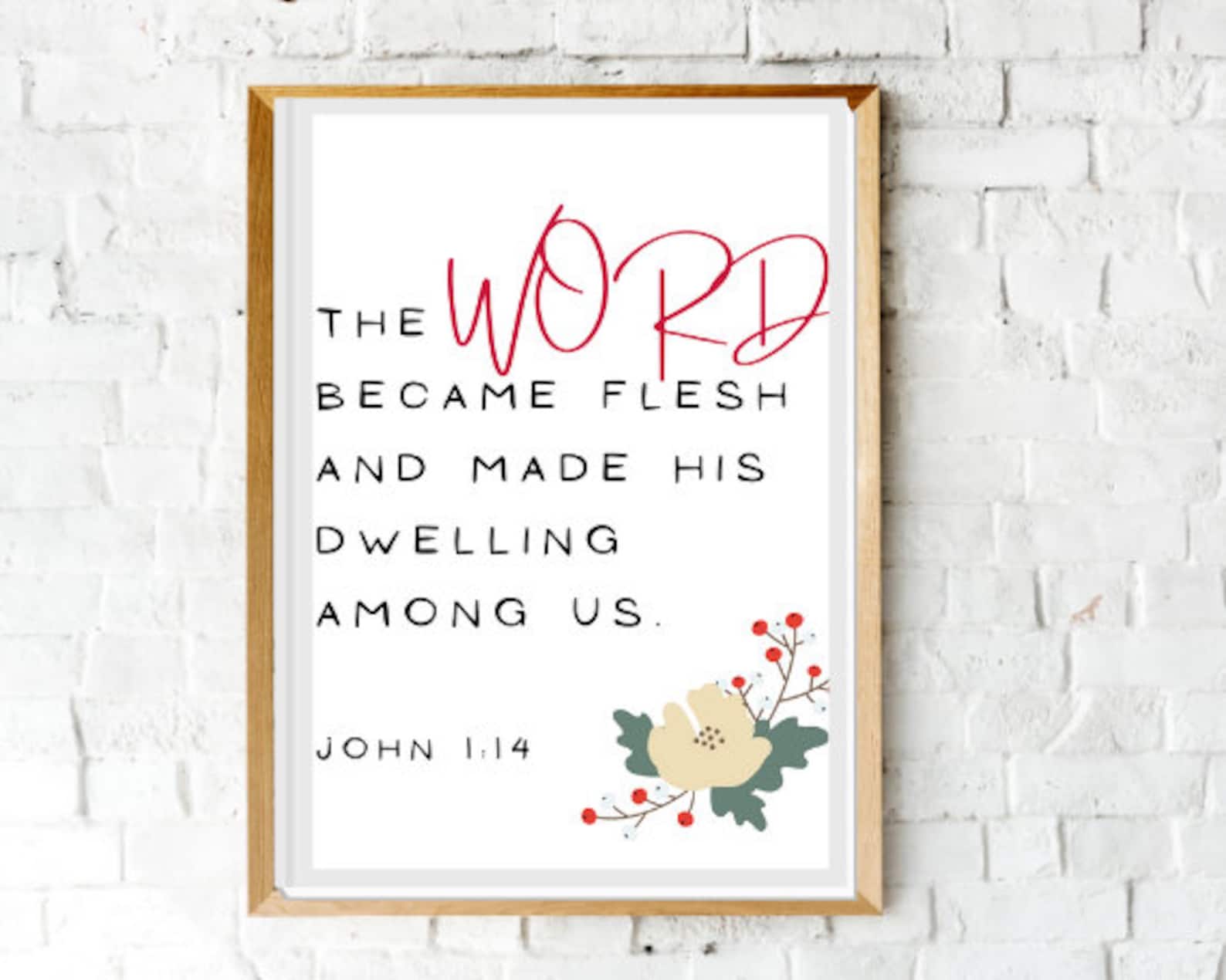 John 1:14, Christmas Printable Decor, Modern Bible Verse Print ...