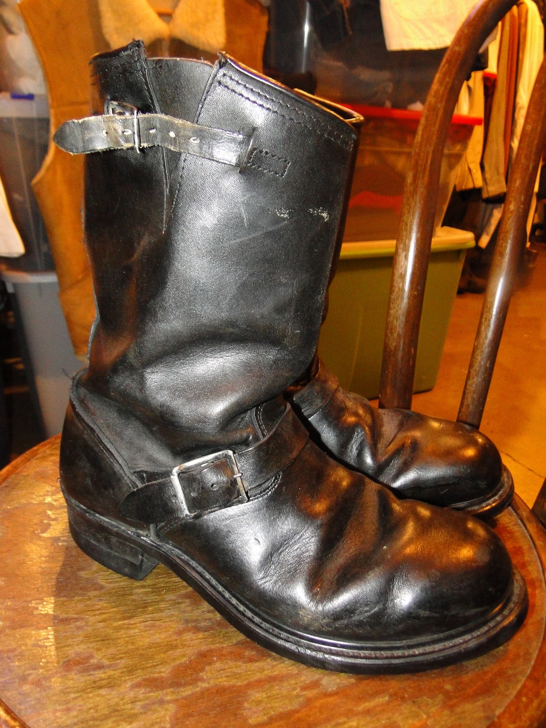 Vintage ENGINEER MOTORCYCLE Leather Black Boot Steel Toe Sz 9D - Etsy