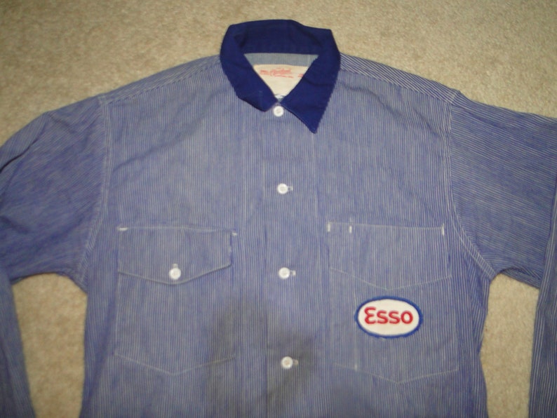VINTAGE Esso Denim Work SHIRT Hickory Strip Sz SMALL - Etsy