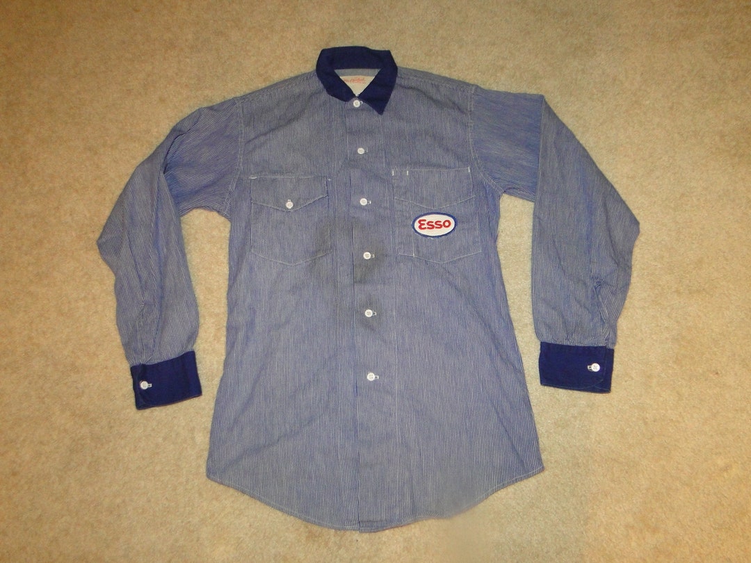VINTAGE Esso Denim Work SHIRT Hickory Strip Sz SMALL - Etsy