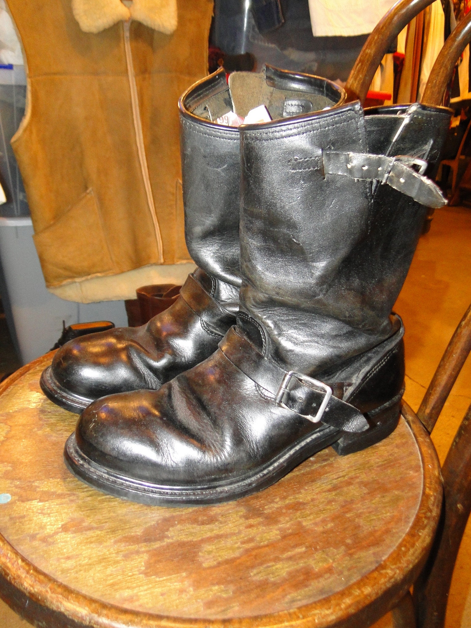 Vintage ENGINEER MOTORCYCLE Leather Black Boot Steel Toe Sz 9D - Etsy