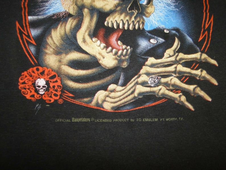 Vintage 3D Emblem T Shirt Easyriders Skull Harley Davidson Chopper BAD ...