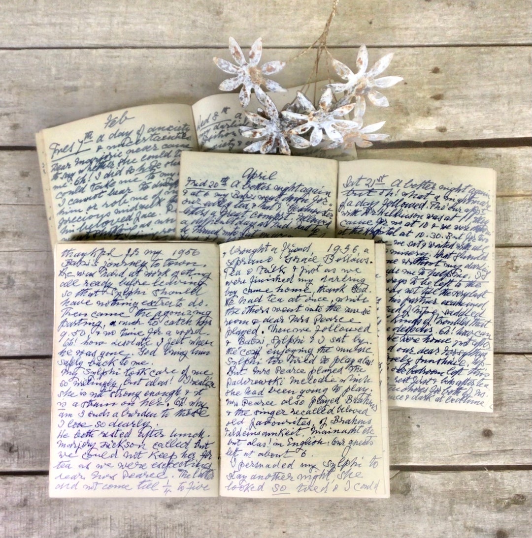 1956 Handwritten Diary Set 71-yr-old London Lady Born in 1885 3 Vol ...