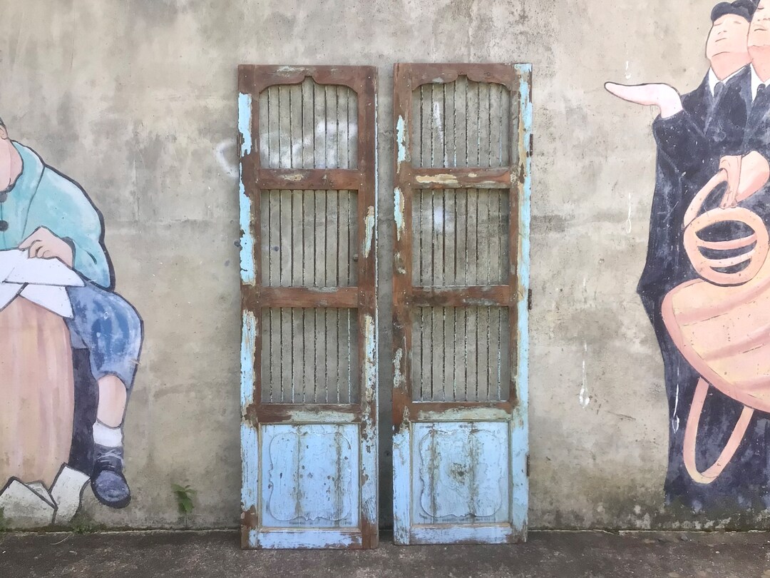 Vintage French Doors Rustic Double Door Set See Through Iron Bars W ...