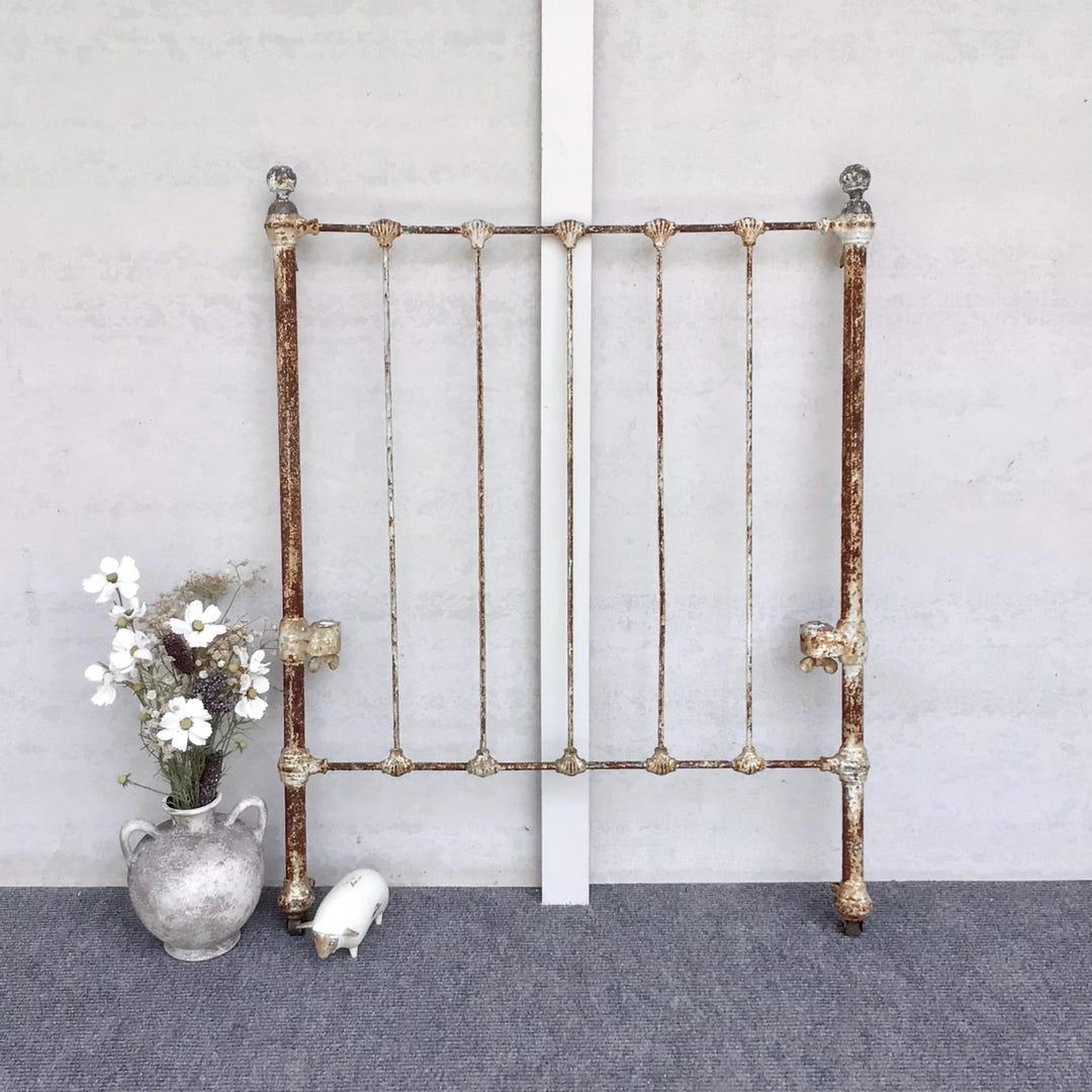 Antique Metal Crib Panel Chippy White W Rust Vintage Design Piece - Etsy