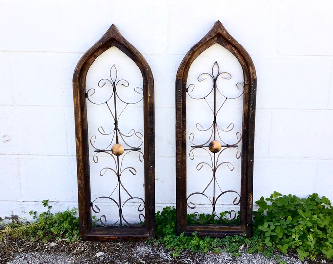 2-34” Arch Window Frames, Tuscan Cathedral Windows, Stained Wood ...