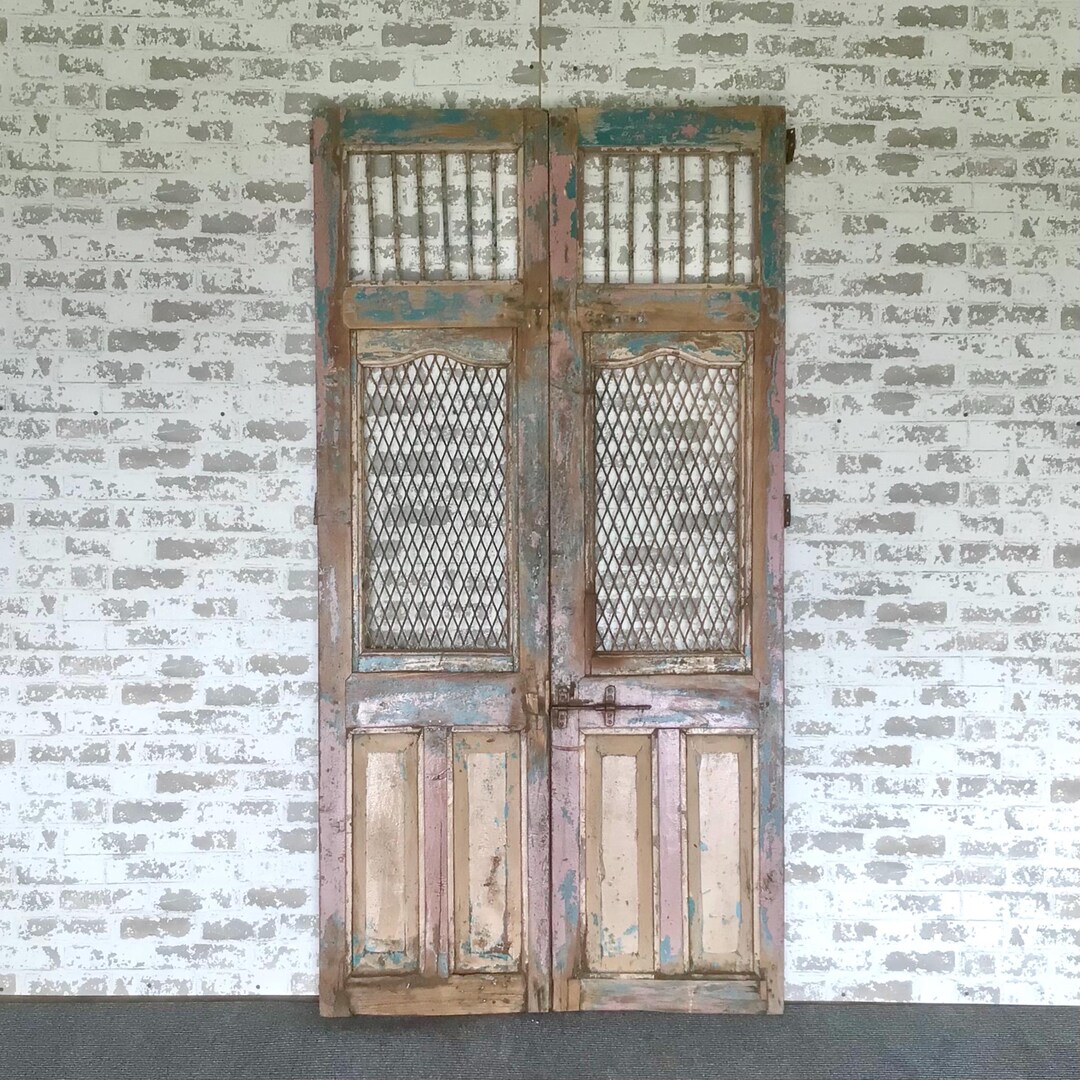 Vintage French Doors Salvage Double Door Set See Through Iron Bars W ...