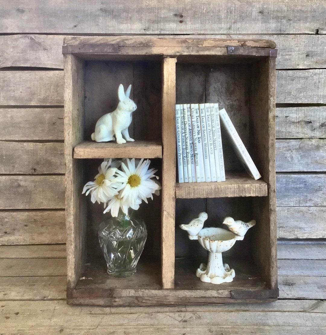 19 Vintage Divided Wood Box Wall Shelf Unit Rustic Wood Wall Decor ...