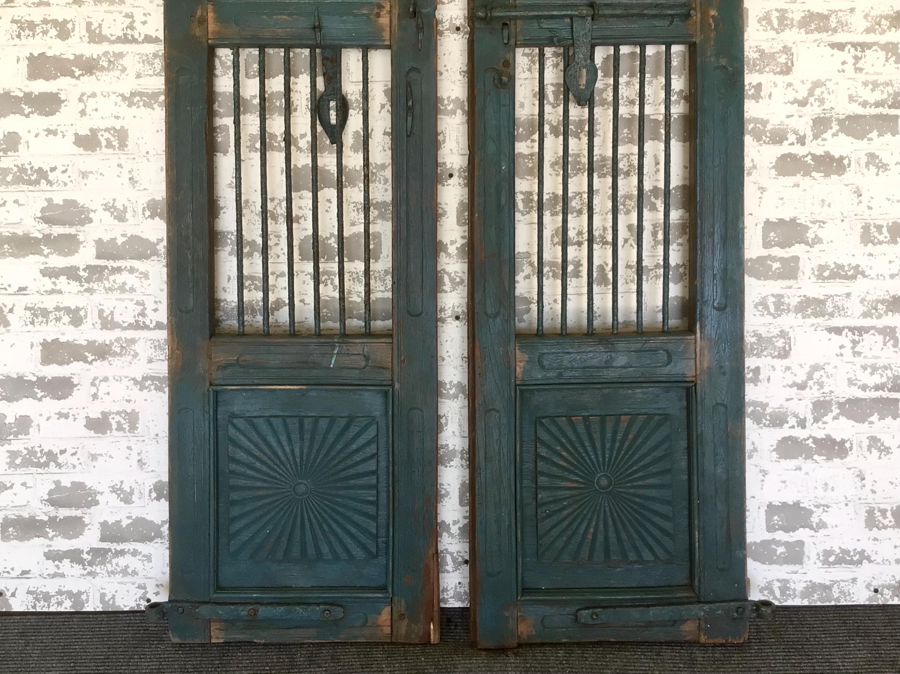 Vintage French Doors Salvage Double Door Set Distressed Blue Wood W ...