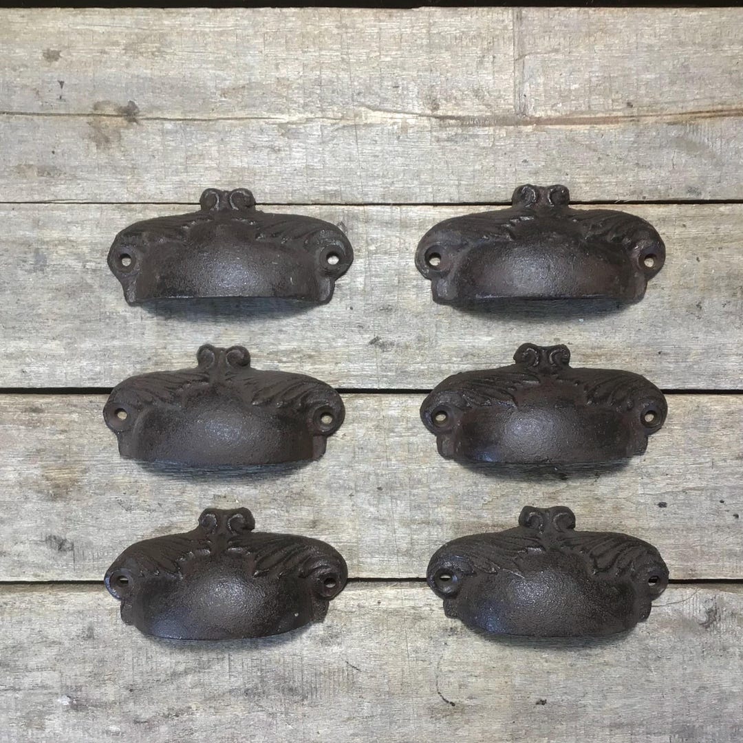 6 Iron Drawer Pulls Brown Metal Vintage Desk Style - Etsy