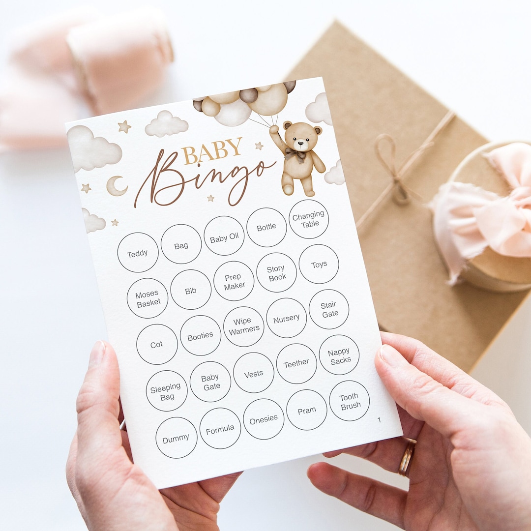Teddy Bear Baby Shower Bingo Game: Neutral Cloud Design - Etsy UK