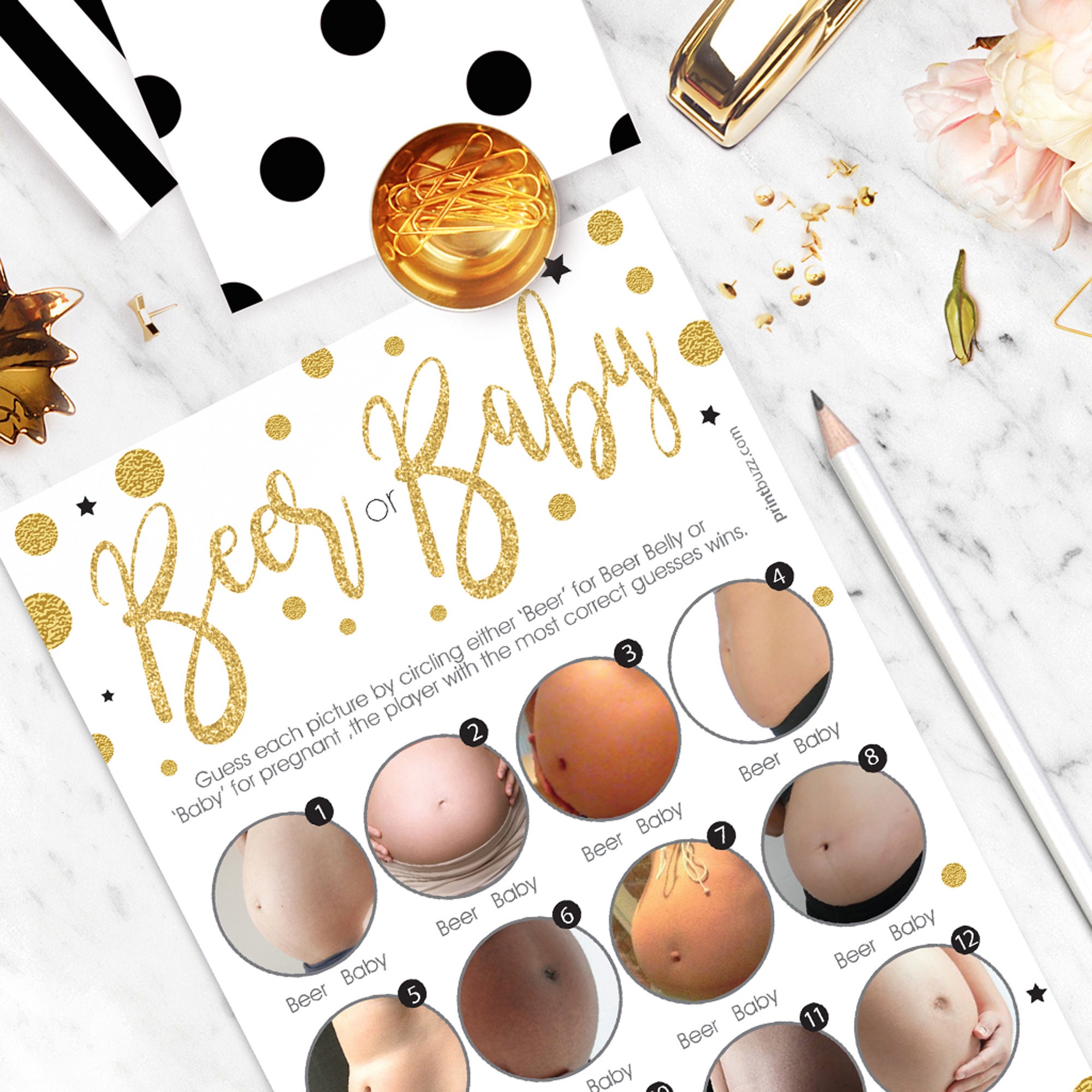 Baby Shower Game: Beer or Baby Belly, Gold Glitter (PDF & JPG) - Etsy