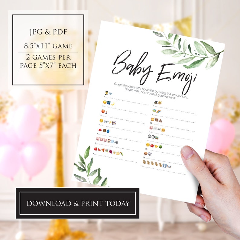 Botanical Emoji Baby Shower Game: Printable Book Title Quiz (PDF & JPG ...