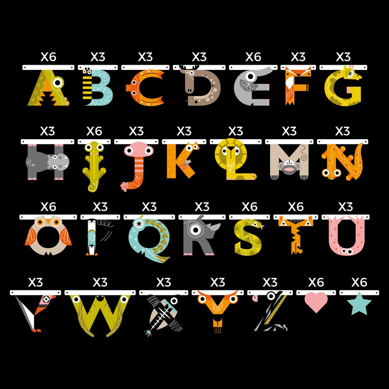 Perfect for Valentines, Animal Alphabet Banner Kit. Make Your Own ...
