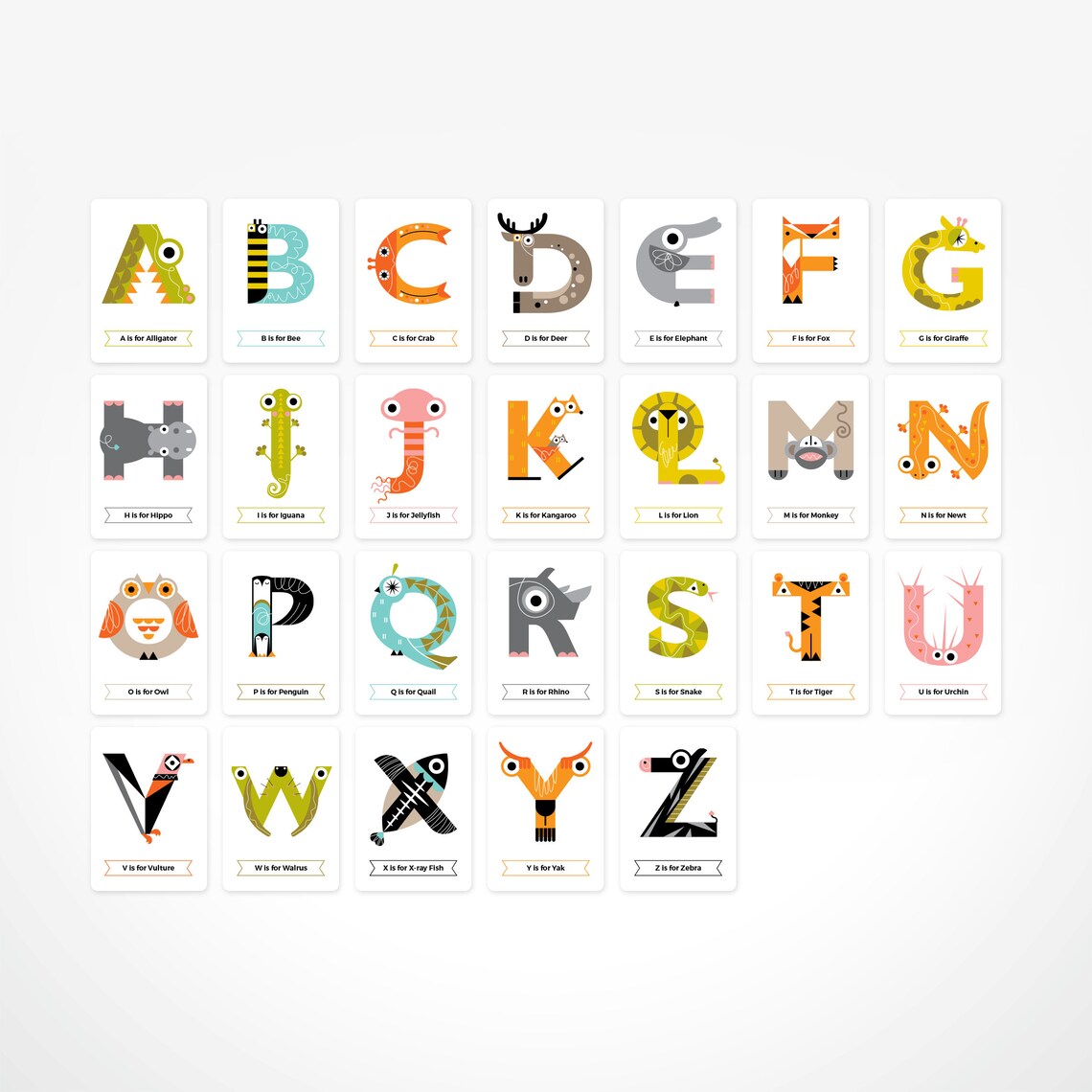 Animal Alphabet Flashcards for Kids Educational Learn the - Etsy