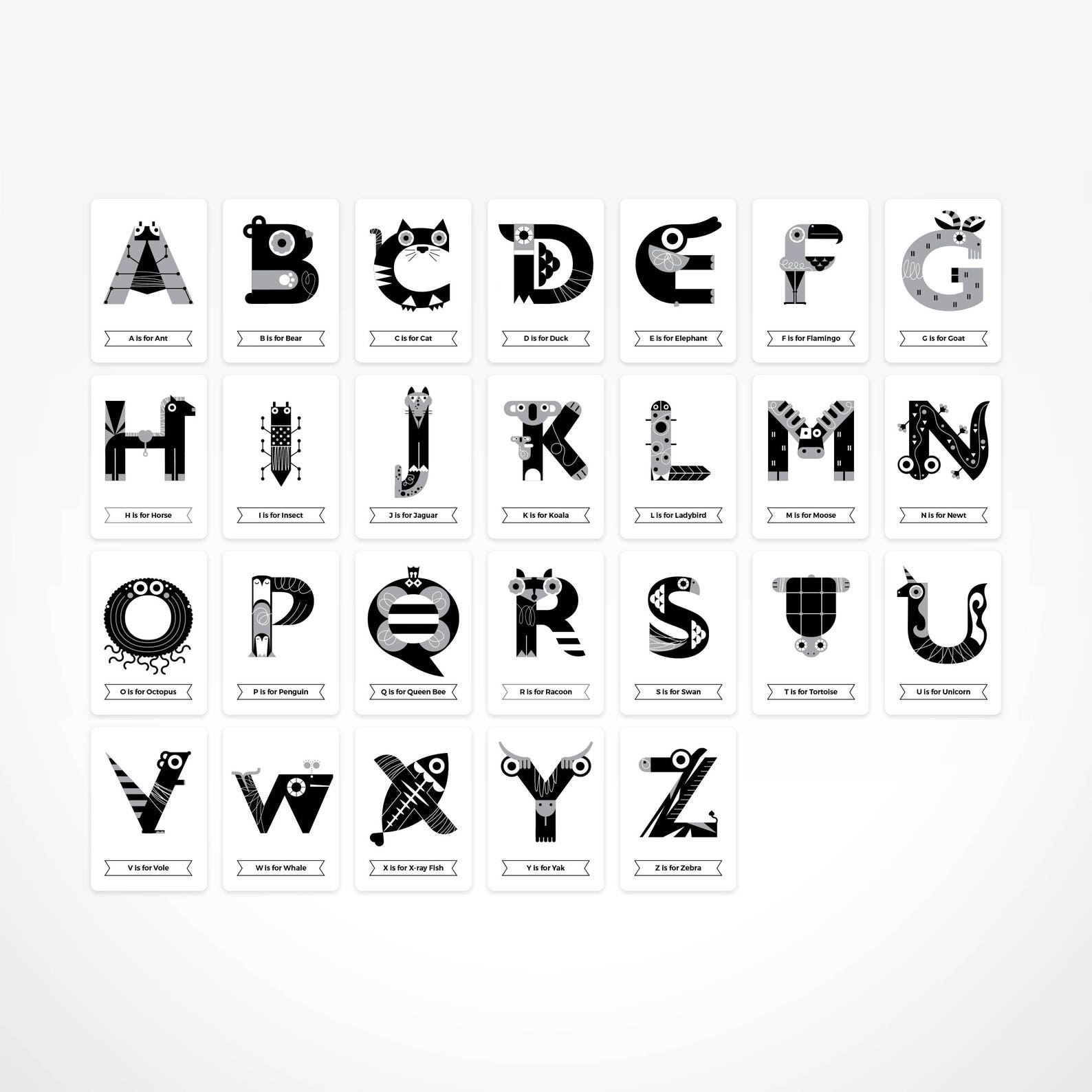 Buy Black and White Alphabet Flashcards for Kids - Educational, Learn ...