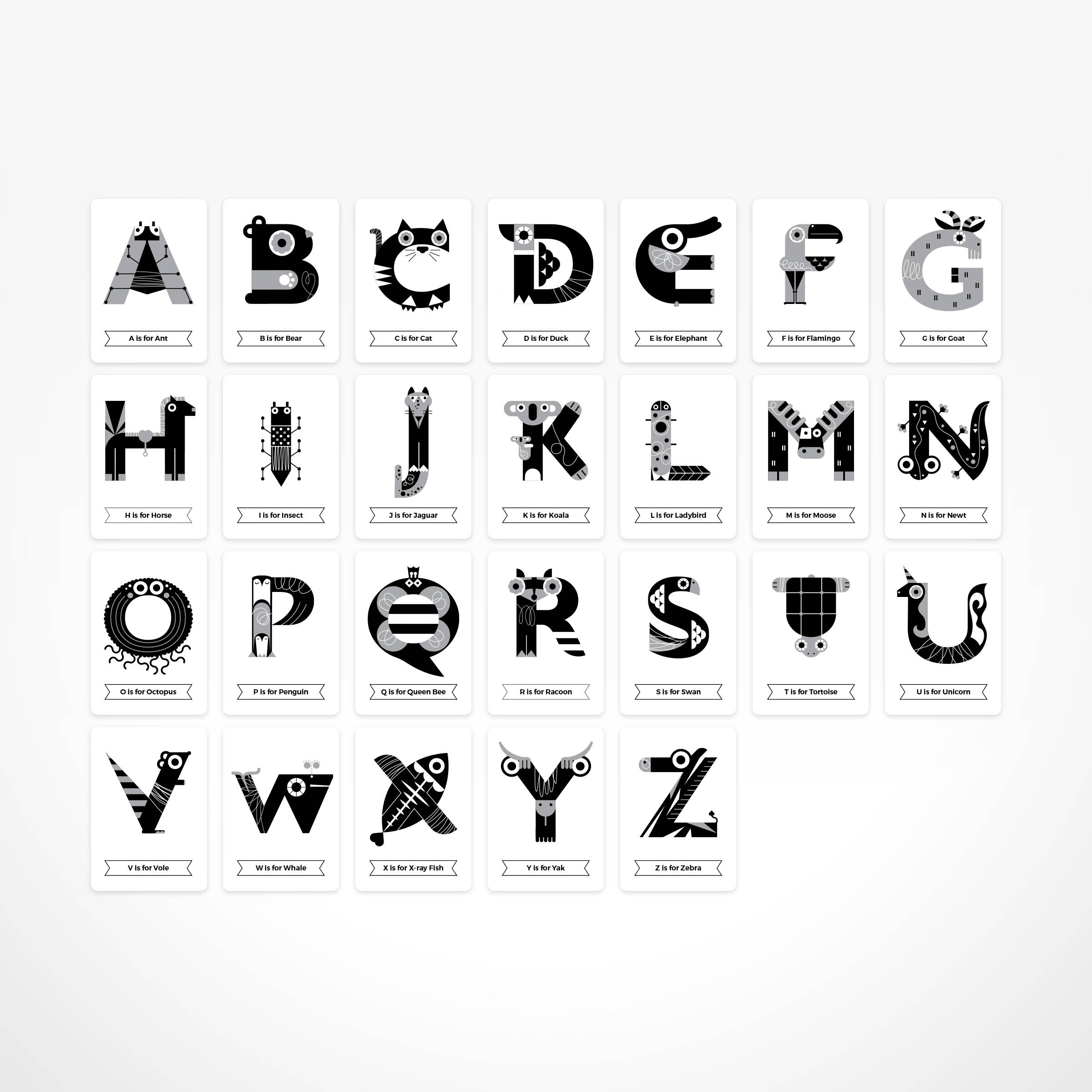 Black and White Alphabet Flashcards for Kids Educational, Learn the ...