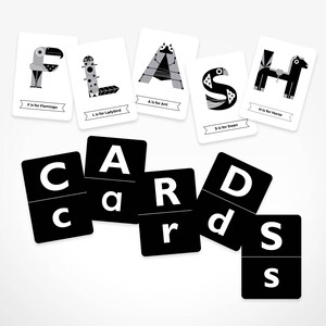 Black and White Alphabet Flashcards for Kids - Educational, Learn the ...