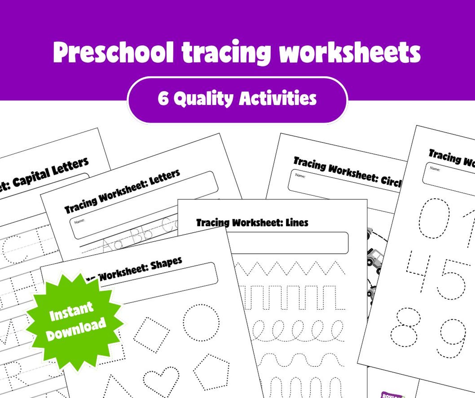 Printable Tracing Activity Worksheets for Preschool Pre-k Kindergarten ...
